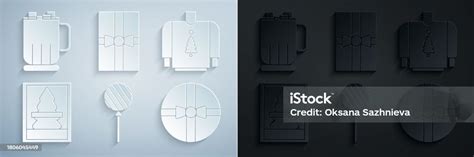 롤리팝 크리스마스 스웨터 엽서 선물 상자 마시멜로 아이콘이 있는 핫초코 컵을 설정합니다 벡터 3차원 형태에 대한 스톡 벡터 아트 및 기타 이미지 Istock