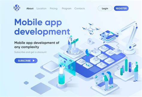 Mobile App Development Isometric Landing Page Ui Ux Responsive Design