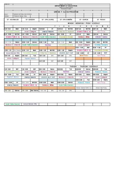 Jhs Class Schedule 2022 2023 0001 Pdf Philippines