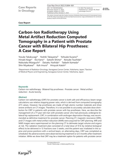 Pdf Carbon Ion Radiotherapy Using Metal Artifact Reduction Computed