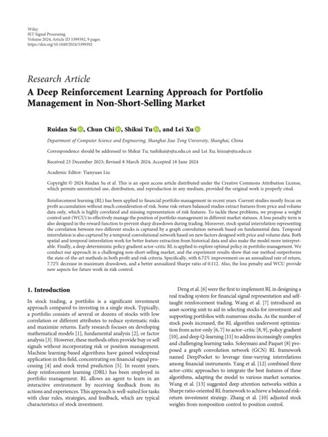 Pdf A Deep Reinforcement Learning Approach For Portfolio Management In Non Short Selling Market