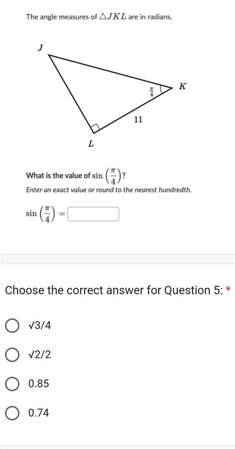 Solved The Angle Measures Of Jkl Are In Radians What Is