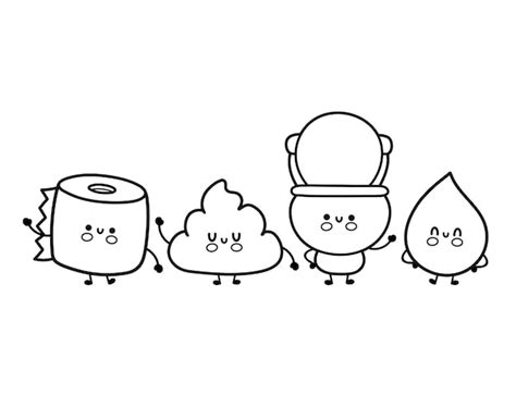 흰색 배경으로 설정된 귀여운 똥 마스코트 캐릭터 디자인 일러스트 프리미엄 벡터