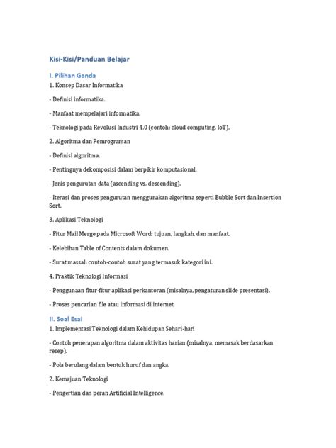 Kisi Kisi Informatika Kelas 10 Pdf
