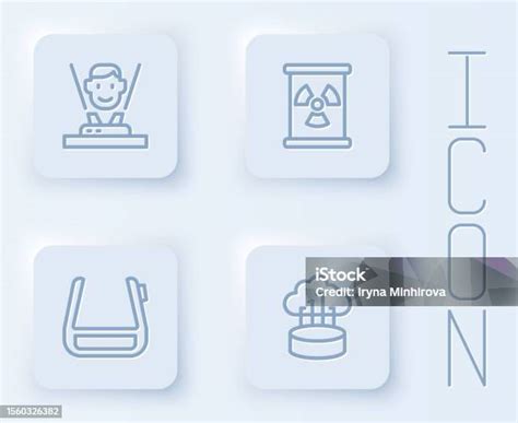 라인 홀로그램 배럴의 방사성 폐기물 안경의 스마트 안경 및 네트워크 클라우드 연결을 설정합니다 흰색 사각형 버튼입니다 벡터 0명에 대한 스톡 벡터 아트 및 기타 이미지