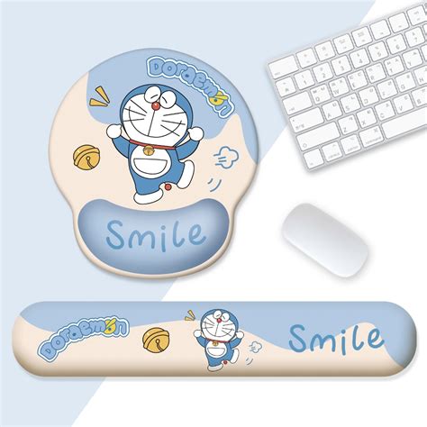 Smile Blue Doraemon Mouse Pad Keyboard Pad Set Mouse Wrist Pad Support Keyboard Pad Set