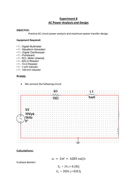 Experiment 8 Ac Power Analysys And Design Warning Tt Undefined Function 32 Warning Tt