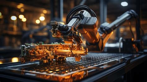 Premium Photo An Industrial Robotic Arm Controlled By A Screen Monitor Is In Operation