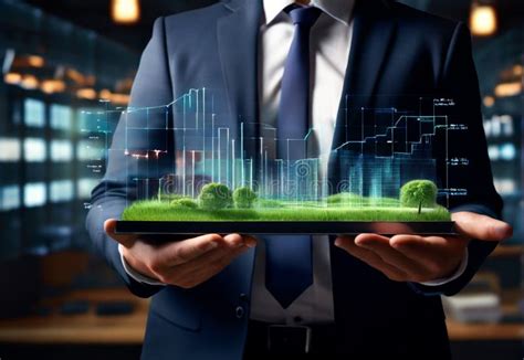 A Businessman Grasps A Model Of A 3d Digital Farm Stock Illustration Illustration Of Charts