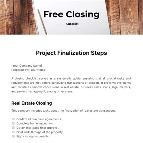 Free Closing Checklist Template To Edit Online