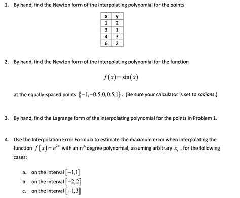 solved 1 by hand find the newton form of the interpolating