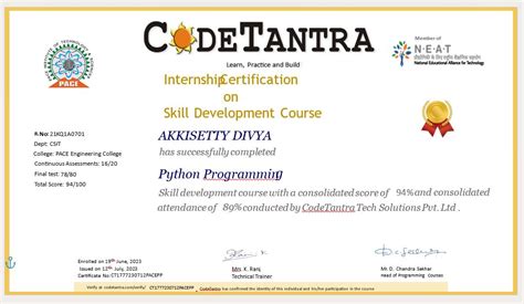 Python Internship Certificate Codetantra Pacecollege Csit