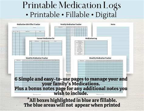 Printable Medication Tracker Fillable Medication Log Current Medication List Medication Side