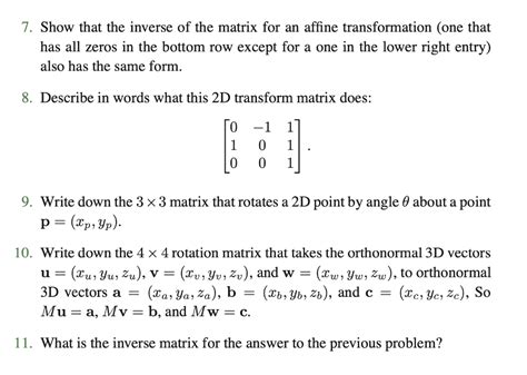 Solved 7 Show That The Inverse Of The Matrix For An Affine