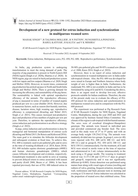Pdf Development Of A New Protocol For Estrus Induction And