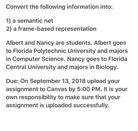 solved convert the following information into 1 a semantic
