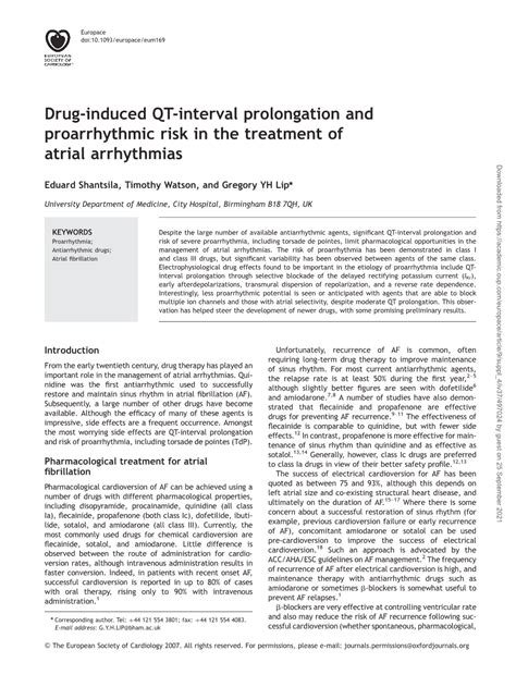 Drug Induced Qt Interval Prolongation And Proarrhythmic Risk Docslib