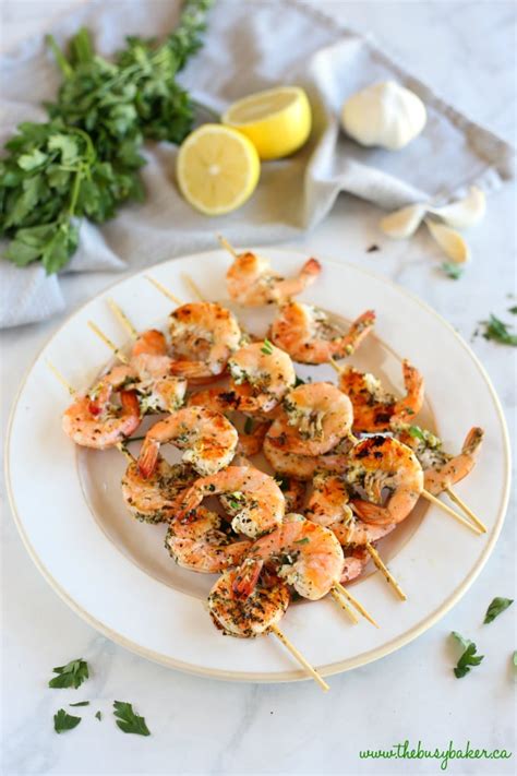 Lemon Garlic Grilled Shrimp Skewers The Busy Baker