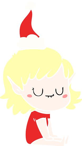 산타 모자를 쓴 엘프 소녀의 행복한 손으로 그린 평면 색상 그림 꼬마 요정에 대한 스톡 벡터 아트 및 기타 이미지 꼬마 요정 낙서 드로잉 등장인물 Istock
