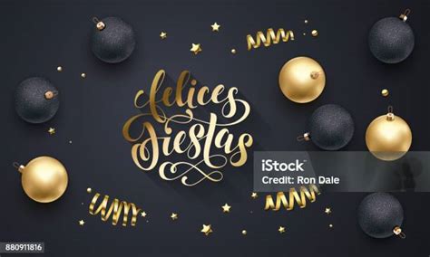 펠 라이스 축제 스페인어 해피 홀리데이 황금 훈장 인사장 검은 배경에 대 한 손으로 그려진된 금 서 예 글꼴 벡터 크리스마스 또는 새 해 휴일 골드 스타 반짝 색종이 훈장