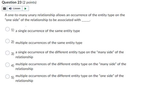 Solved A One To Many Unary Relationship Allows An Occurrence