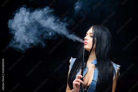 Sexy Woman Smoking Cigar Bad Habit Woman Vapor Unhealthy Addiction