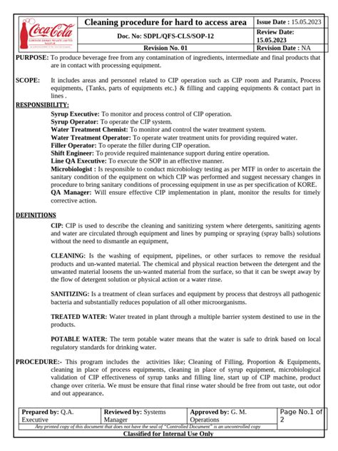 Sop Hard To Access Area Pdf Water