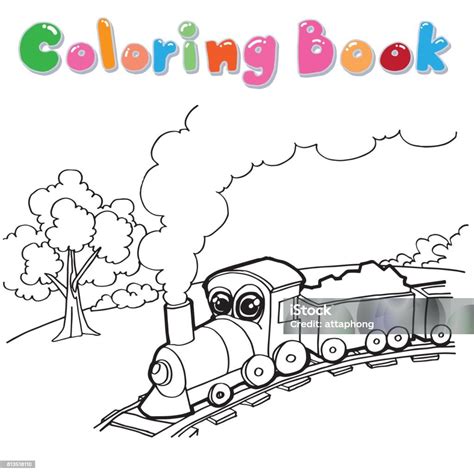 รถไฟการ์ตูนระบายสีหนังสือเวกเตอร์ ภาพประกอบสต็อก ดาวน์โหลดรูปภาพตอนนี้ การขนส่ง หัวข้อ
