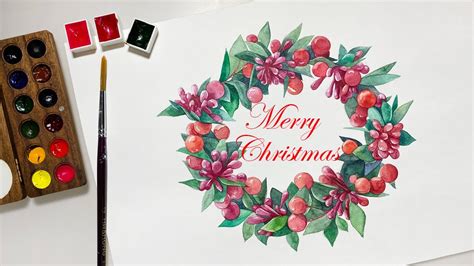 수채화 크리스마스감성 꽃 리스 그리기 예쁜 인테리어 꽃 그림 Watercolor Christmas Floral