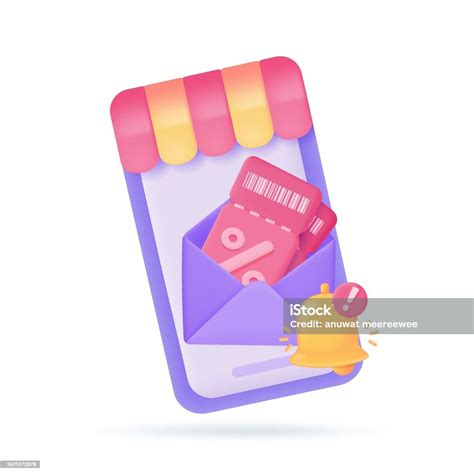 차양이 있는 휴대폰은 고객에게 특별 할인을 제공합니다 온라인 상점 개념입니다 3d 그림입니다 3차원 형태에 대한 스톡 벡터 아트 및 기타 이미지 Istock