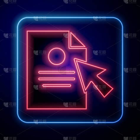发光霓虹灯文件和光标图标隔离在蓝色背景文件图标清单图标经营理念矢量图