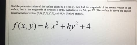 Solved Find The Parameterization Of The Surface Given By Z