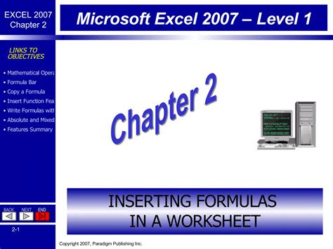 Excel Chapter 2 Inserting Formulas In A Worksheet Ppt