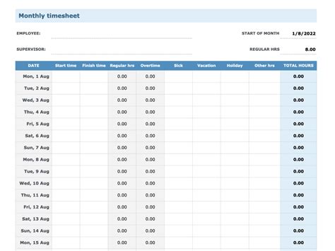 Free Timesheet Templates Excel Word Pdf Google Sheets