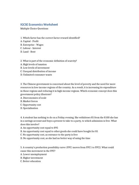 Igcse Economics Worksheet Pdf
