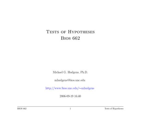 Test Of Hypotheses Lecture Slides Bios 662 Docsity
