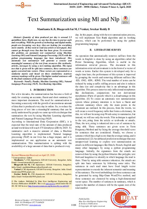 Pdf Text Summarization Using Ml And Nlp