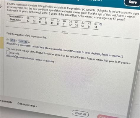 Solved Find The Regression Equation Letting The First