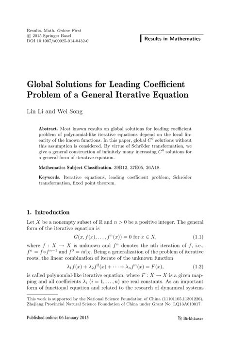 Pdf Global Solutions For Leading Coefficient Problem Of A General