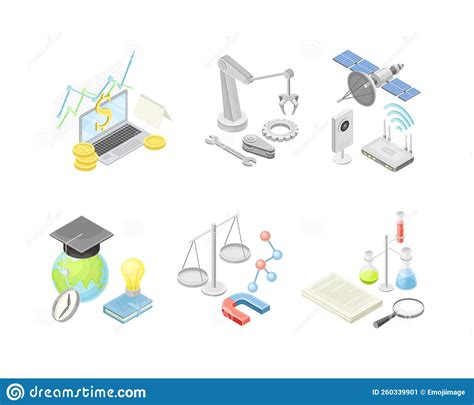 Babe Lesson Subjects And Science Objects Set Education Supplies Vector Illustration Stock