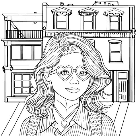 Page à Colorier Fille Avec Lunettes En Forme De Cœur Preppy