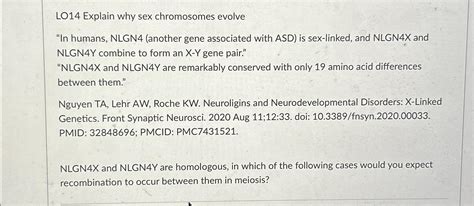 Solved LO Explain Why Sex Chromosomes Evolve In Humans Chegg Com