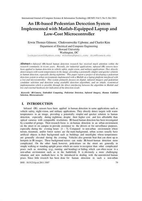 Pdf An Ir Based Pedestrian Detection System Implemented With Matlab