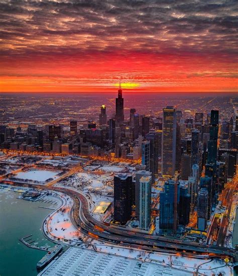 Chicago Skyline Sunset Wallpaper