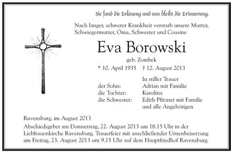 Traueranzeigen Von Eva Borowski Schwaebische De Trauerportal