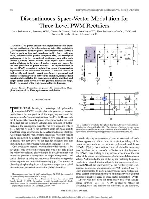 Pdf Discontinuous Space Vector Modulation For Three Level Pwm Rectifiers
