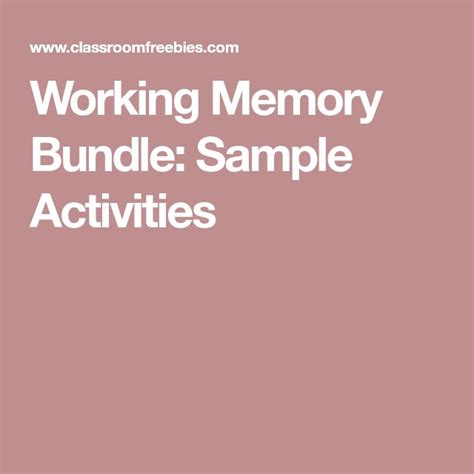 Strengthening Working Memory Free Sample Activity Classroom Freebies