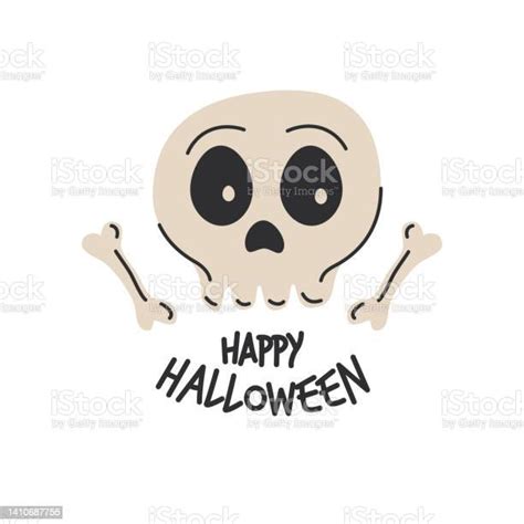 할로윈 인사말 카드와 포스터 파티 간판을위한 뼈가있는 두개골 기호와 기호가 있는 개념 그림입니다 플랫 디자인 만화 요소 벡터