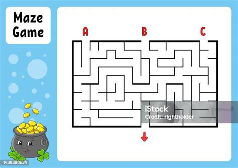 직사각형 미로 아이들을위한 게임 입구 3개 출구 1개 교육 워크 시트 아이들을위한 퍼즐 미로 수수께끼 색상 벡터 그림입니다 올바른 경로를 찾습니다 만화 캐릭터 0명에 대한