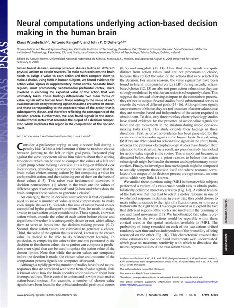 Pdf Neural Computations Underlying Action Based Decision Making In The Human Brain
